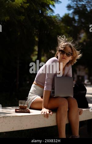 woman cafe laptop notebook computers computer desk female window ...