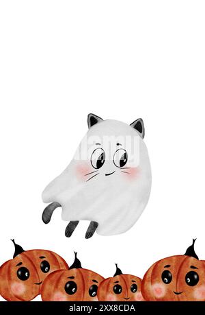Kawaii cute cartoon Halloween pumpkins seamless autumn harvest pattern ...