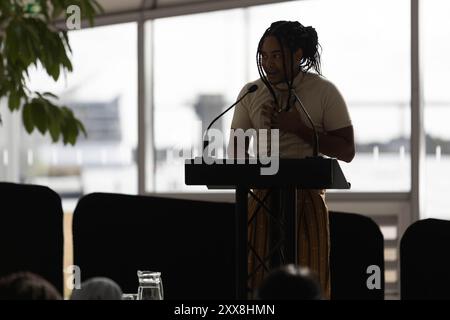 Khaleb Brooks giving inspirational winning speech Stock Photo - Alamy