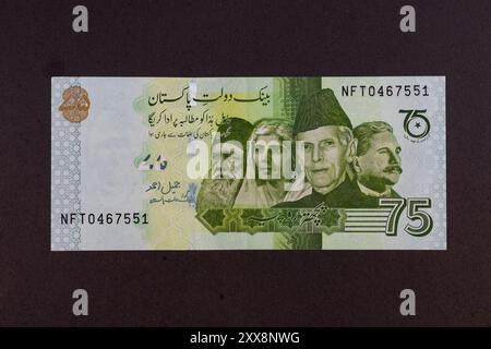 Blue Color Commemorative 75 Rupees Pakistani Banknote Featuring ...