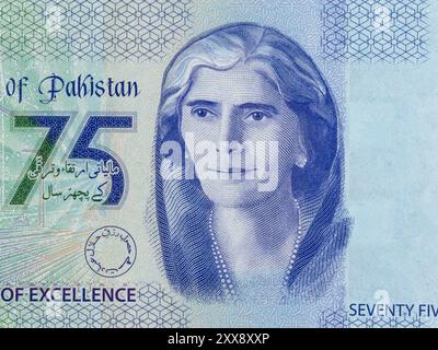 Commemorative Pakistani 75 Rupees Banknote Feathering Fatima Jinnah ...