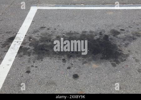 Parking oil stains in South Korea. Ground pollution problem. Oil spots ...