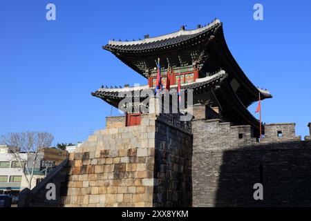 Suwon city, South Korea. Paldalmun gate of Hwaseong Fortress. UNESCO ...