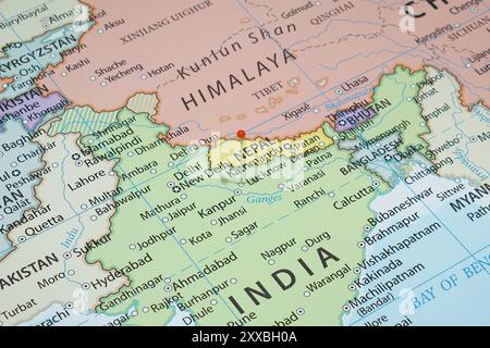 an orange pin needle into lucknow city of india political map Stock ...