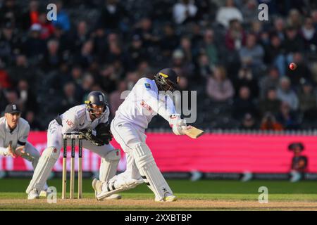Milan Rathnayake of Sri Lanka hits a boundary during the England Men v ...
