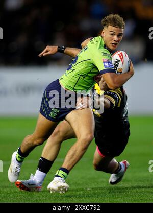 Cai Taylor-Wray of Warrington Wolves arrives during the Betfred Super ...