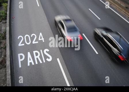 Paris, France - August 22 2024: Paris 2024 dedicated lane exclusively ...