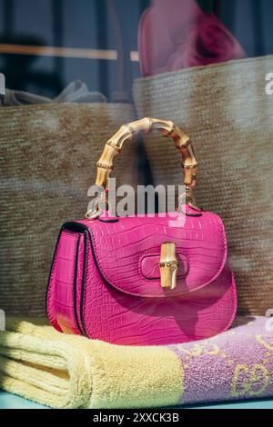 Cannes, France - August 1, 2024: Gucci bag in a boutique window in ...
