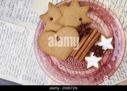 Gingerbread and cinnamon stars on plates with spices Stock Photo - Alamy