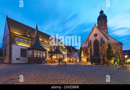 Town hall and church in Einbeck in the evening, Lower Saxony, Germany ...