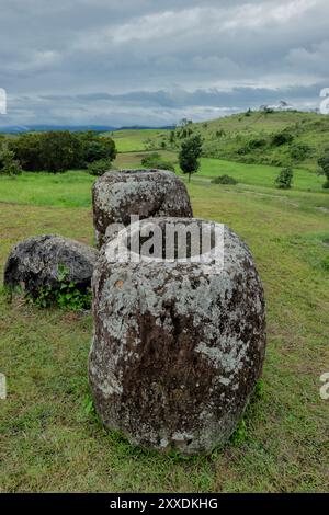 Megalithic stone jars at Site 1, Plain of Jars; Xiangkhouang, Laos ...