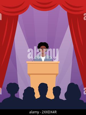 Confident speech of speaker in front of audience vector illustration ...