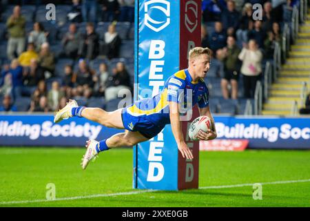 Lachie Miller of Leeds Rhinos goes over for a try during the Betfred ...