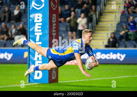 Lachie Miller of Leeds Rhinos goes over for a try during the Betfred ...