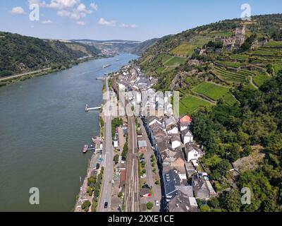 Kaub, Germany - 20 July 2024: drone view at Gutenfels fort at Kaub in ...