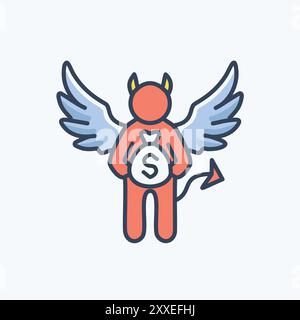 Devil wings holding money bag. Cartoon illustration of a devil with ...