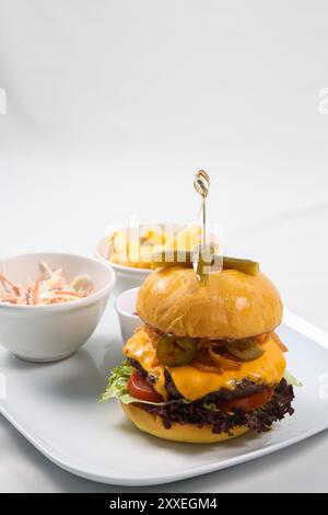 Closeup shot of french fries and hamburger Stock Photo - Alamy