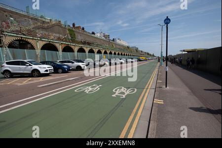 Brighton Cycleway network road markings along Madeira drive. In England ...