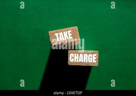 Take charge message written on red round sign on nature background ...