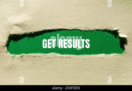 Get results message written on ripped torn paper with green background ...