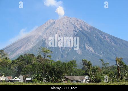 close up of Mount Semeru, the highest mountain on the island of Java ...