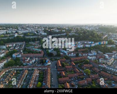 High-angle view of residential buildings and streets in Vianden ...