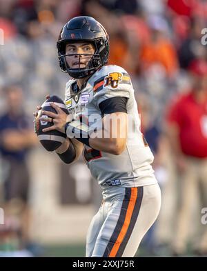 (12) Nathan Rourke of the BC Lions sets to throw the ball during the ...