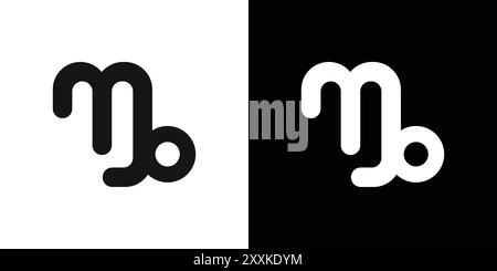 Capricorn zodiac sign icon logo sign vector outline in black and white ...