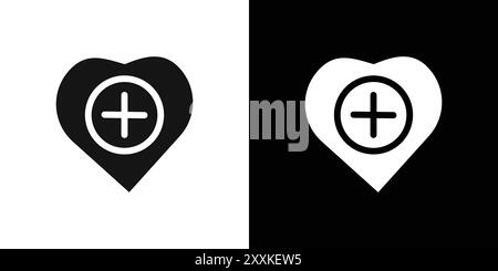 Heart plus icon logo sign vector outline in black and white color Stock ...
