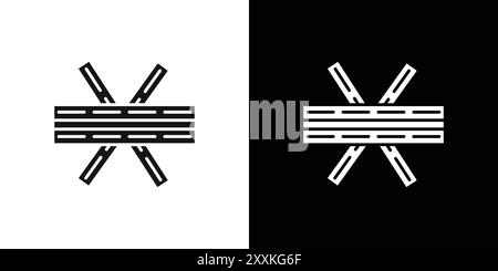 Multi level junction icon linear logo mark set collection in black and ...