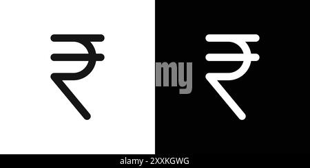 rupee currency icon logo sign vector outline in black and white color ...