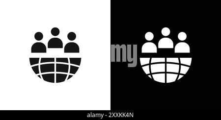 World population icon logo sign vector outline in black and white color ...