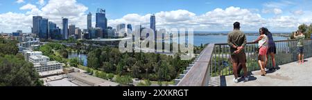 Perth city skyline from Kaarta Gar-up lookout with artwork by Kamsani ...