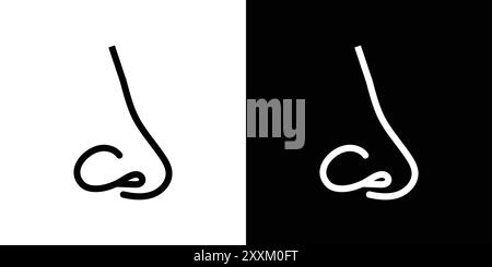 Human nose icon Vector symbol or sign set collection in black and white ...