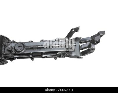 Hand of Cyborg sculpture made from scrap metal isolated Stock Photo - Alamy