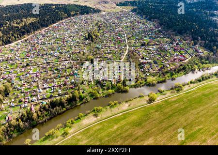 Dense dacha development near the river, view from a great height Stock ...
