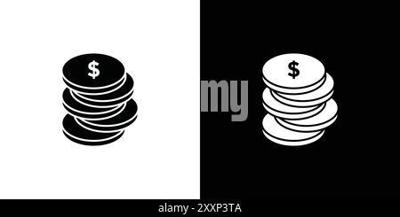 Coin stack icon Black line art vector in black and white outline set ...
