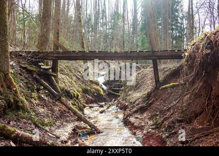 Pedestrian bridge spanning a ravine with a stream Stock Photo - Alamy