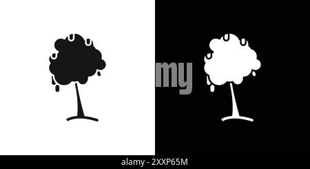 Winter tree icon Black line art vector in black and white outline set ...
