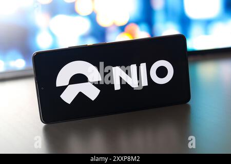 In this photo illustration, the Nio Inc. logo is displayed on a ...