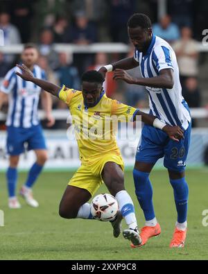 Hartlepool United's Mani Dieseruvwe in action with Gateshead's Ben ...