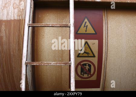 Warning signs on a rail freight car Stock Photo - Alamy