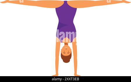 Young woman gymnast is balancing upside down while doing the splits ...