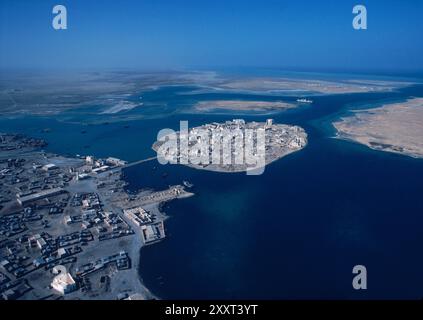 Aerial of the ancient and now abandoned port of Suakin on a coral ...