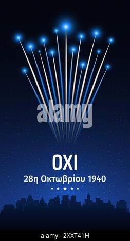 October 28, greece ohi day. Vector template. Wavy greek flag in simple ...