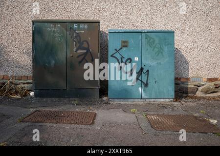 Two Green BT junction box Stock Photo - Alamy