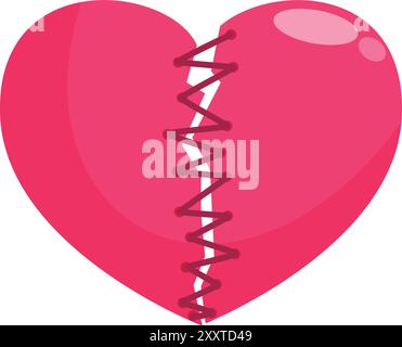 Red heart with a scar sewn together representing a painful separation ...