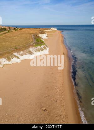 aerial views of the beach and chalk cliffs at Botany bay on the kent ...