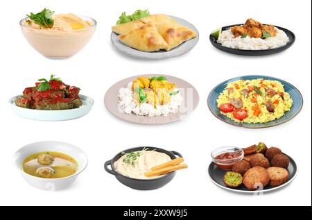 Hummus and other dishes of different national traditional cuisines on ...