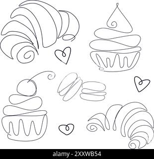 Cupcake line art Vector. Delicious dessert illustration isolated on white Stock Vector Image ...